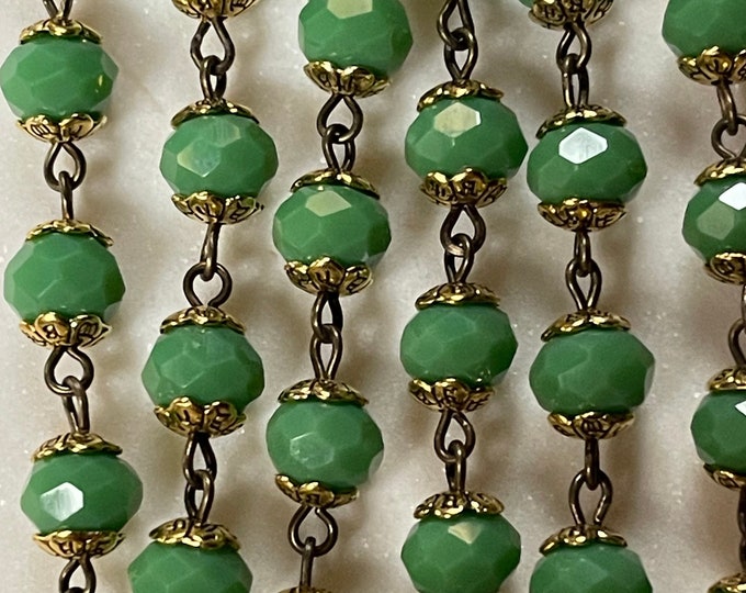 Exclusive. Vintage Jade Green Color, Opaque. Bead Chain. 8mm. Gold ...