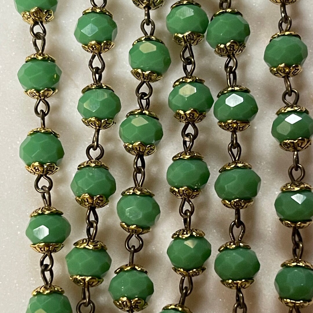Exclusive. Vintage Jade Green Color, Opaque. Bead Chain. 8mm. Gold ...