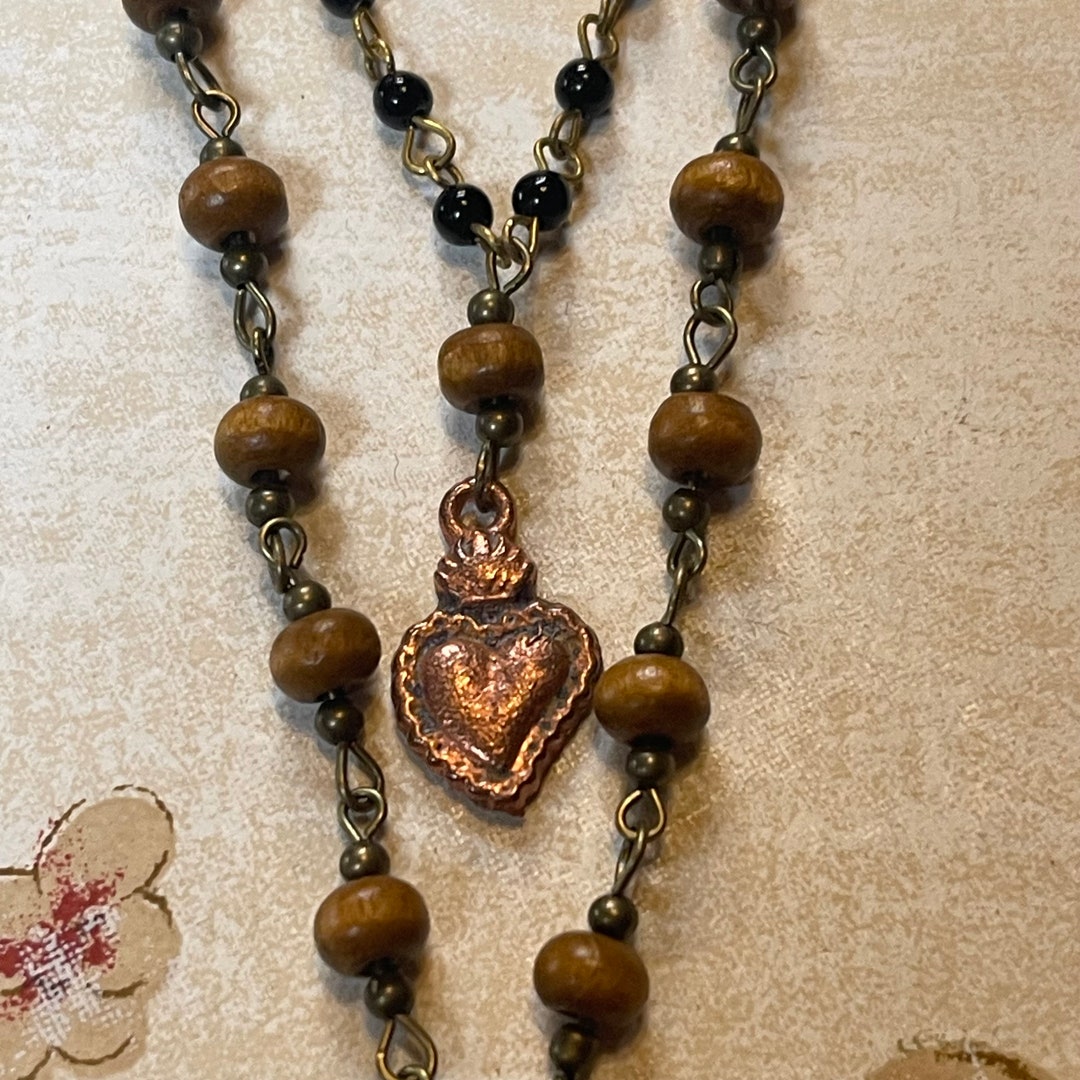 6.8mm, Natural Color Wood Bead Chain, With Brass Beads and Wire ...