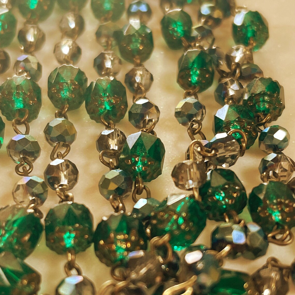 Exclusive Bead Chain, Emerald Green and Blue Glass, 8mm Cathedral Crown ...