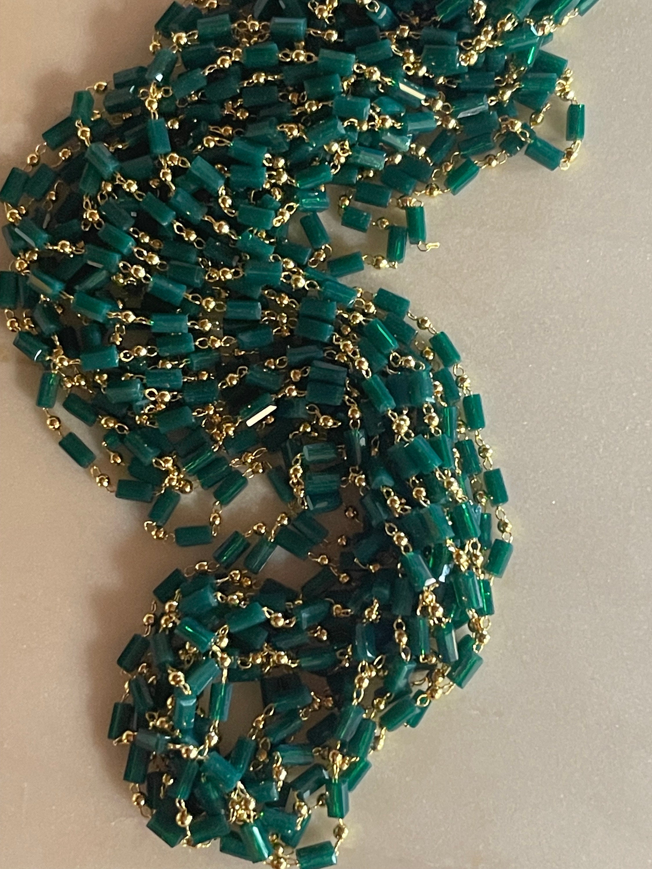 2.5mm, Delicate, Rich Vintage Green With Gold Ball. Bead Chain. Nice ...