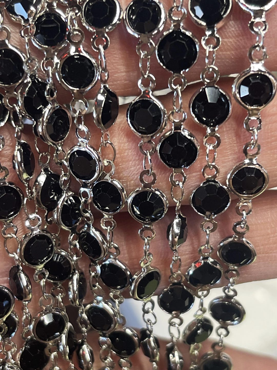 Black Glass (window) Channel Bead Chain, With Silver Metal. 6.9mm. Sold ...