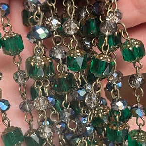 Exclusive Bead Chain, Emerald Green and Blue Glass, 8mm Cathedral Crown ...