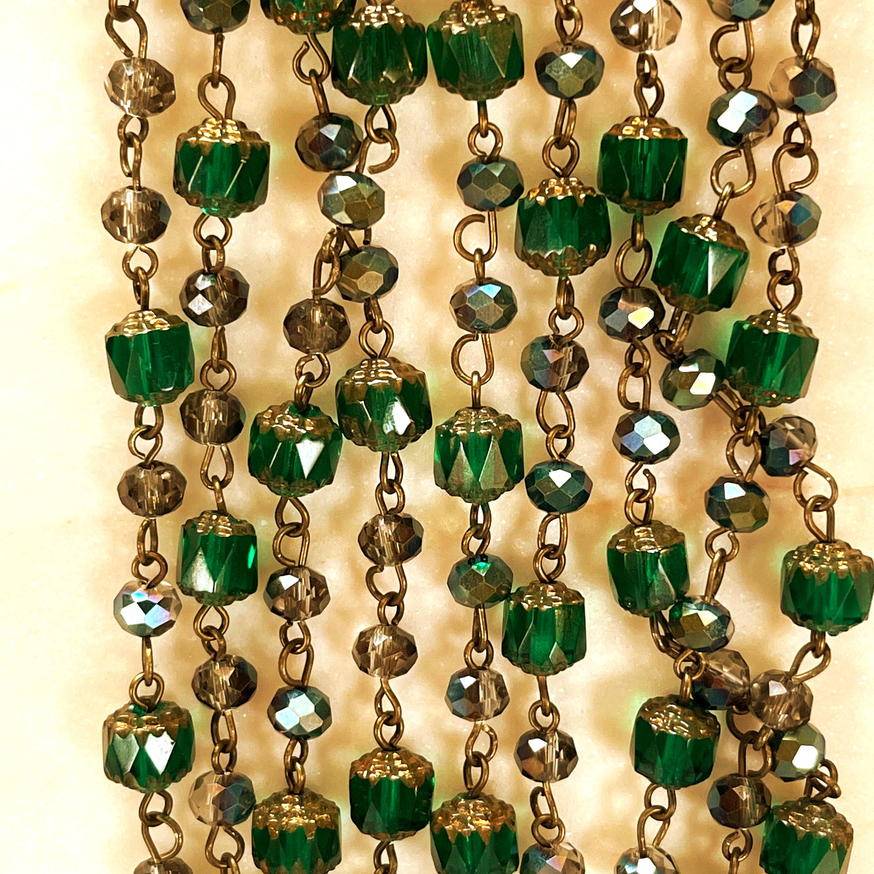 Exclusive Bead Chain, Emerald Green and Blue Glass, 8mm Cathedral Crown ...