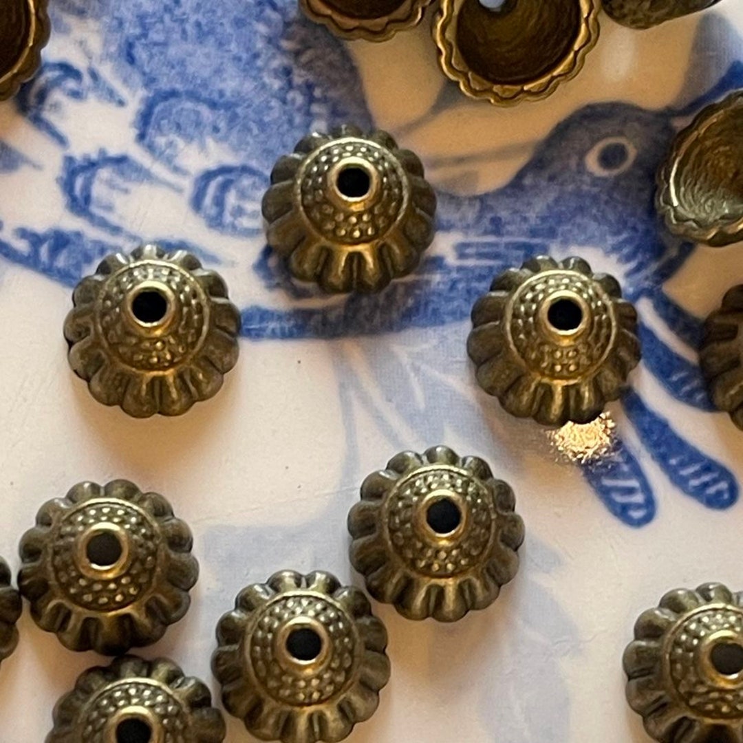 11mm Wide X 5.3mm Tall, Egyptian Style, Dark Bronze Bead Caps. 25 per ...