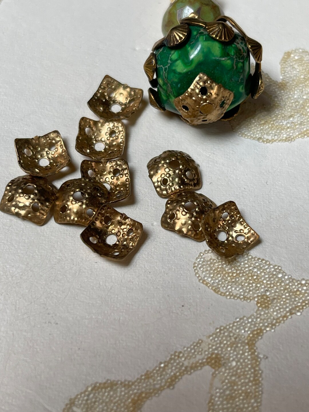 6.6mm, True Vintage Textured Moroccan Brass Bead Caps. 12 per Order. B1 ...
