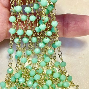 4mm, Gold and Celadon Green Faceted Glass Bead Chain. Priced per Foot ...