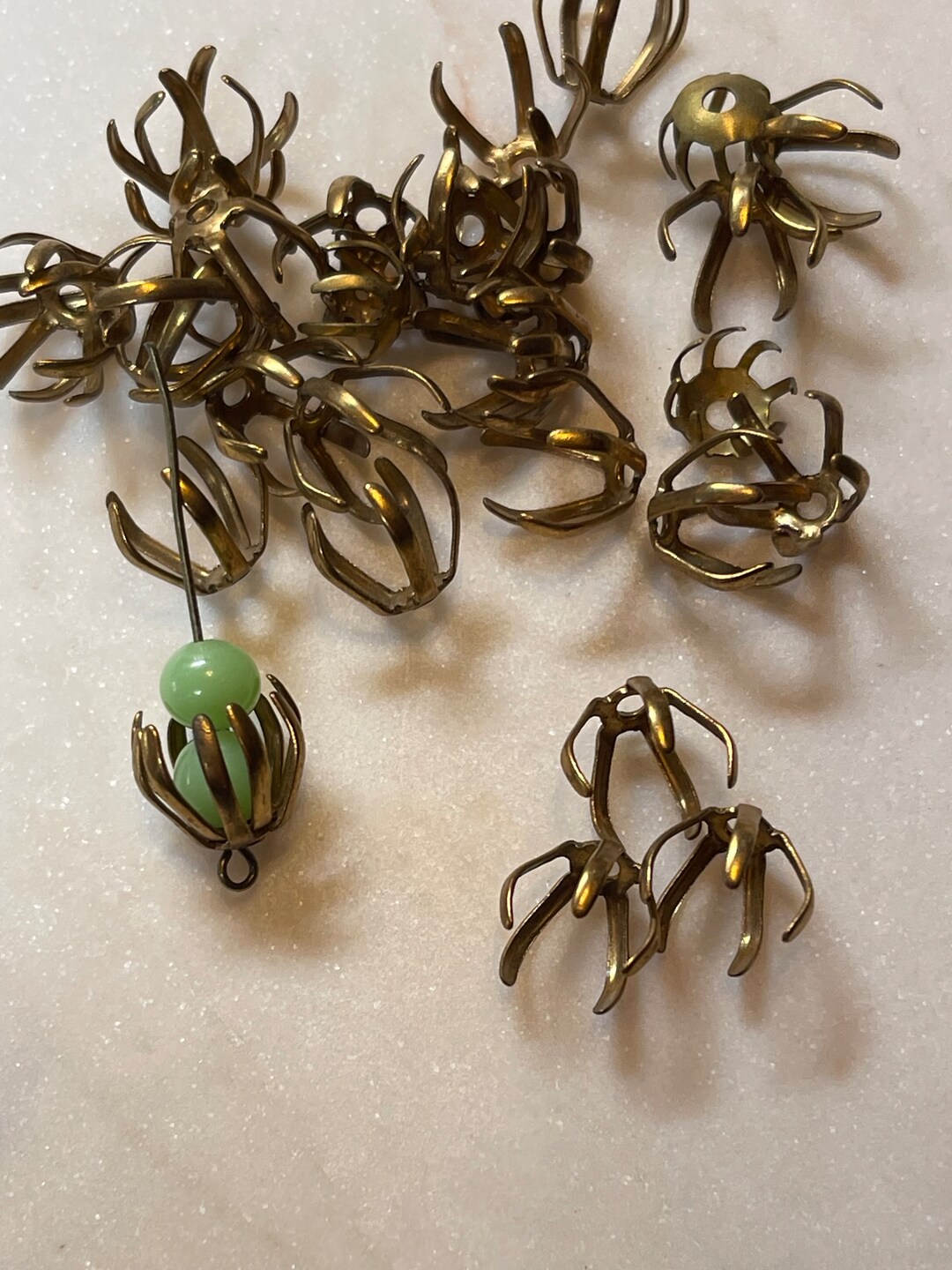 Vintage Brass Cage Bead Cap, 10mm Tall, 6mm Wide, Stackable. 12 per ...