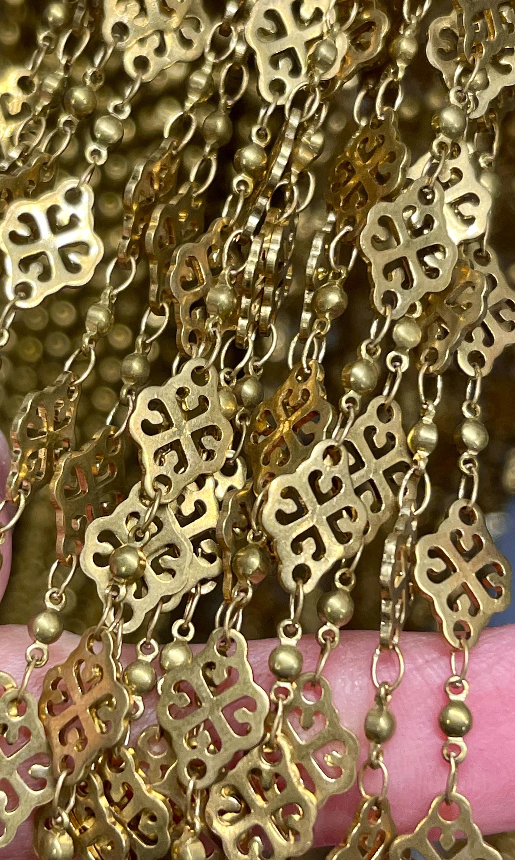 Renaissance Solid Brass Chain With Beads, Raw Unplated Brass ...