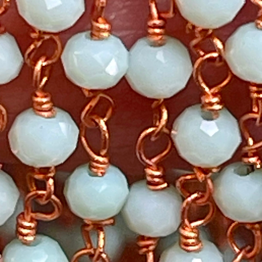 3.6mm, Opaque, Pale Robins Egg Blue, Faceted Glass on Delicate Copper ...