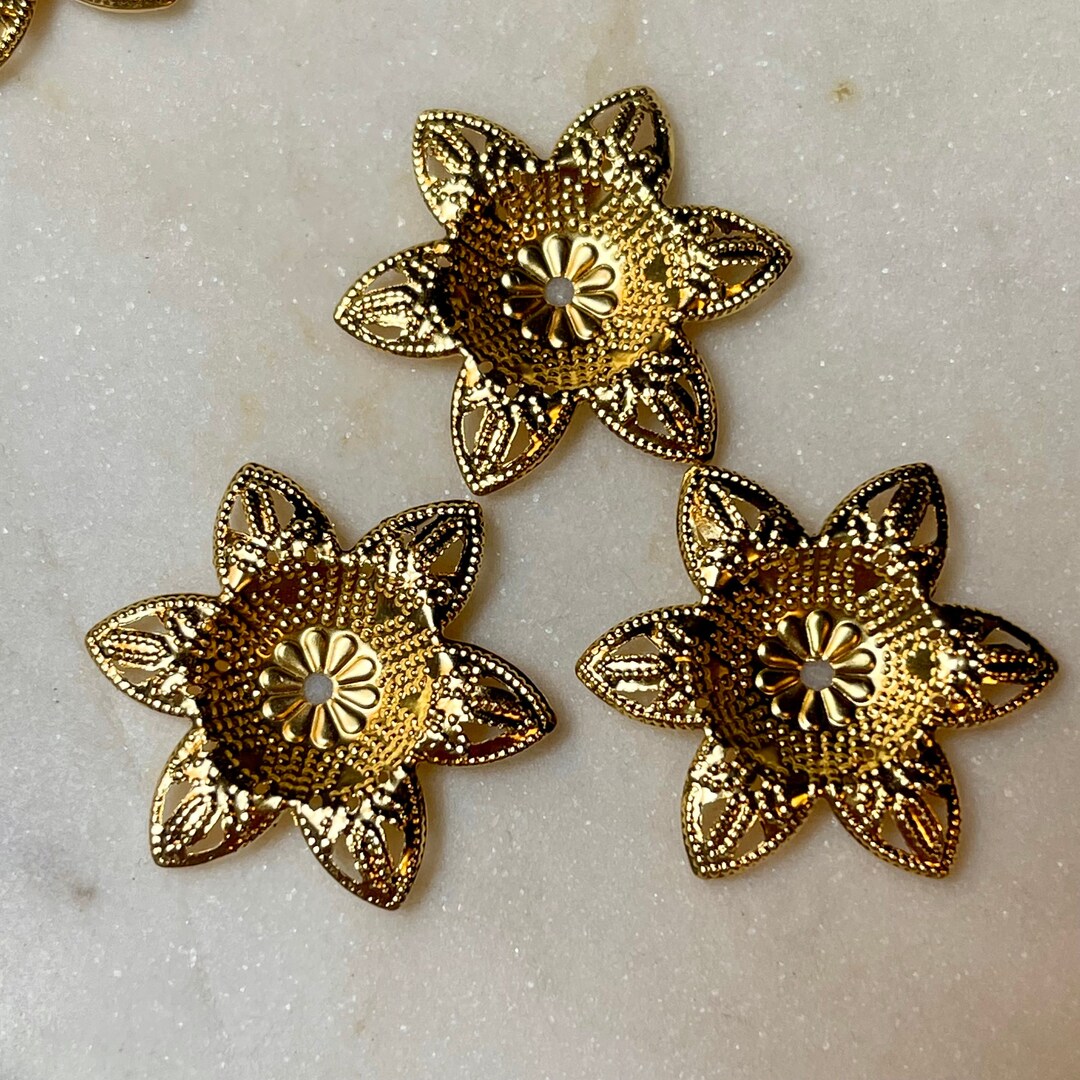 Gold Star Flowers 6-petal Iron Flowers, 30.5x26.5x3.5mm, the Hole is ...