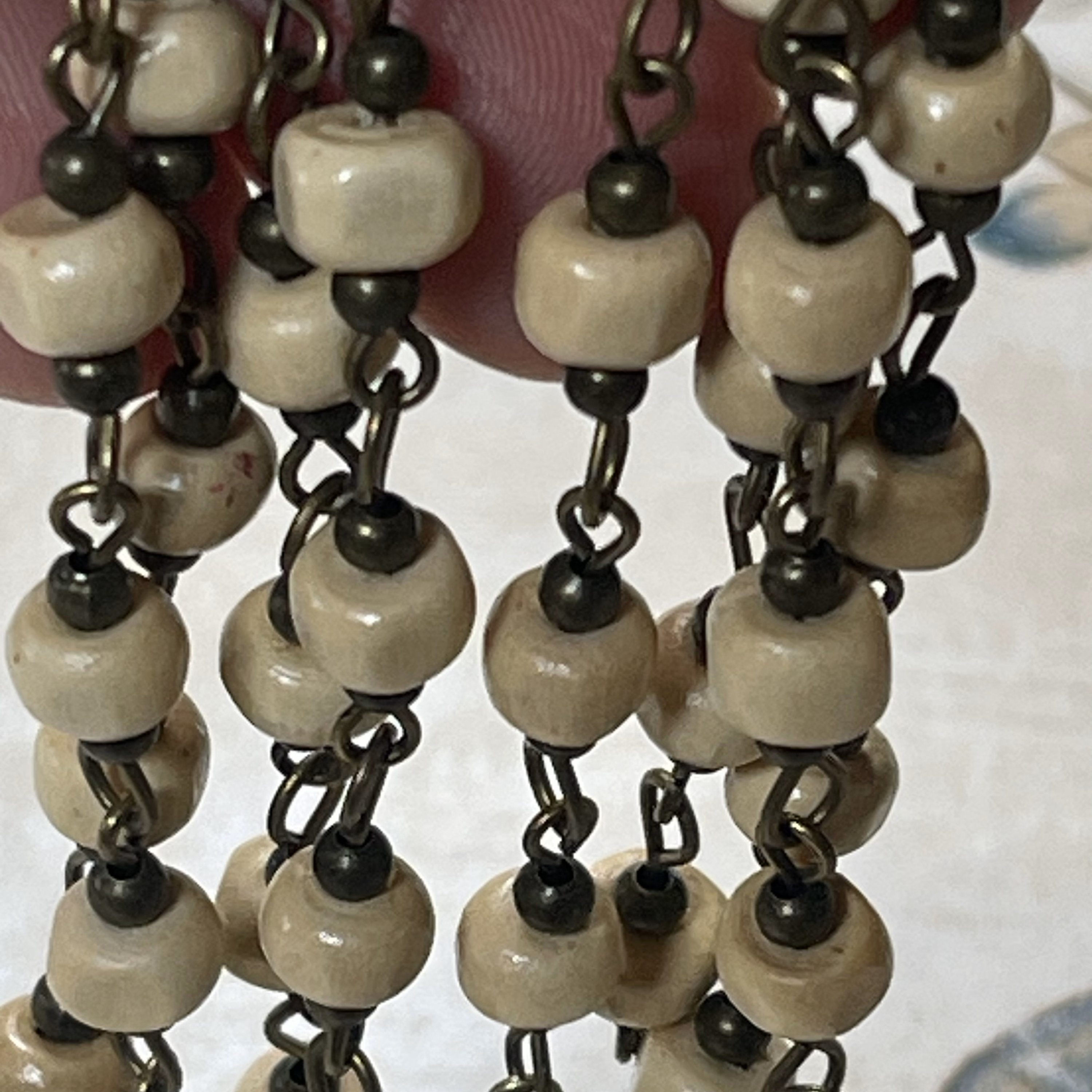 6.8mm, Cream Color Wood Bead Chain, With Brass Beads and Wire. Priced ...