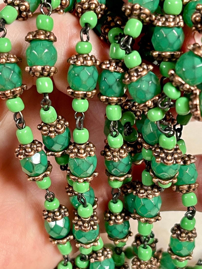 Exclusive, 8mm, 2 Shades of Vintage Green. Czech Glass Bead Chain Beads ...