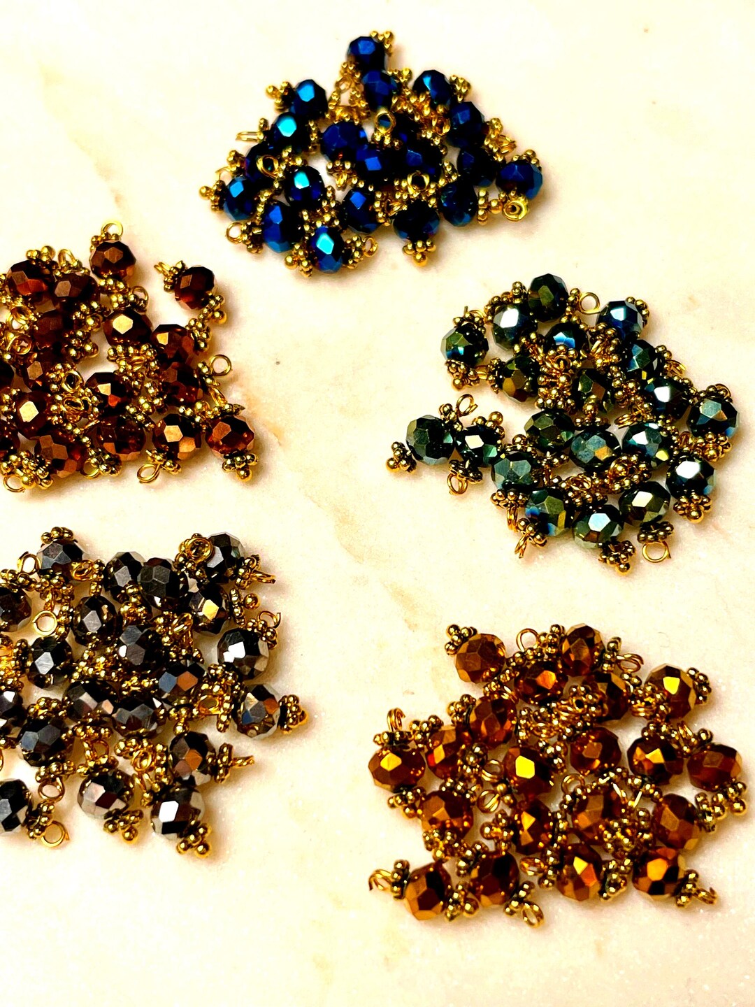 6mm, Rich Jewel Tone Glass Bead Dangles With Gold Wire and Bead Caps 5 ...