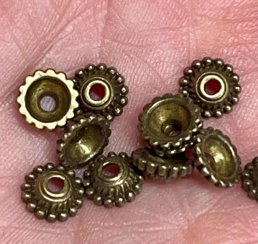8x3mm, Dotted, Textured, Domed, Antique Bronze, Bead Caps. 30 per Order ...