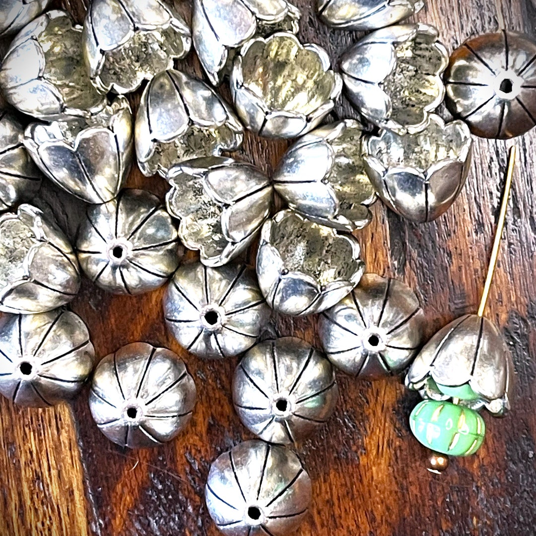 Antique Silver, Large Bead Caps 4 per Order B2-D3 - Etsy