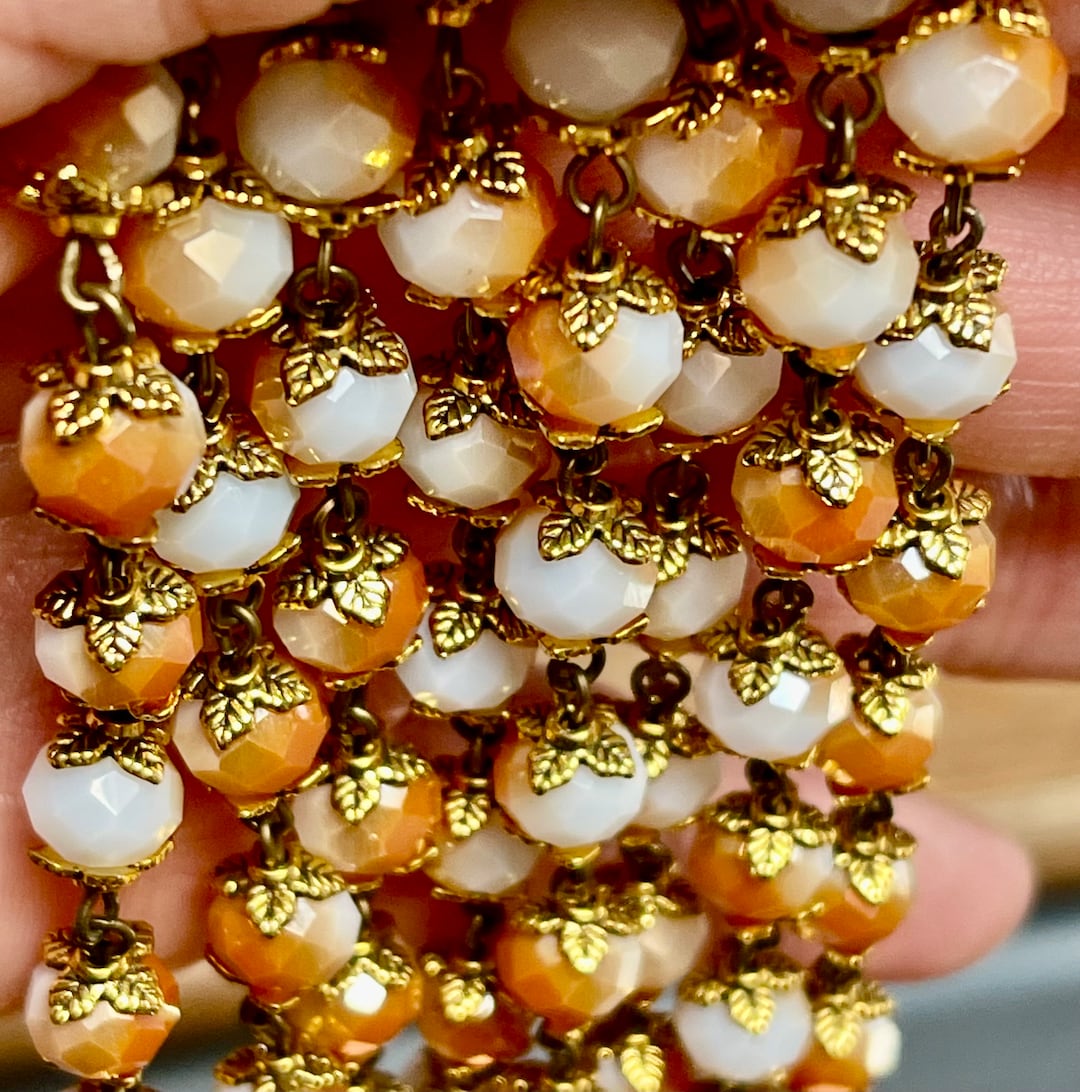 Handmade 8x8.4mm Wide. Peach Gold and Cream, Faceted Glass. With ...