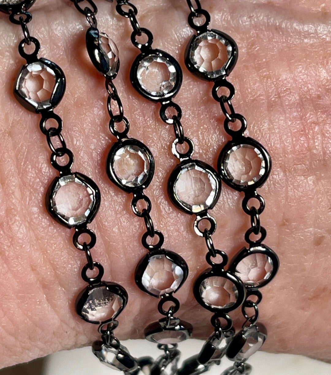 Black or Silver Glass Rhinestone Bead Chain, 6mm, See-through, Channel ...