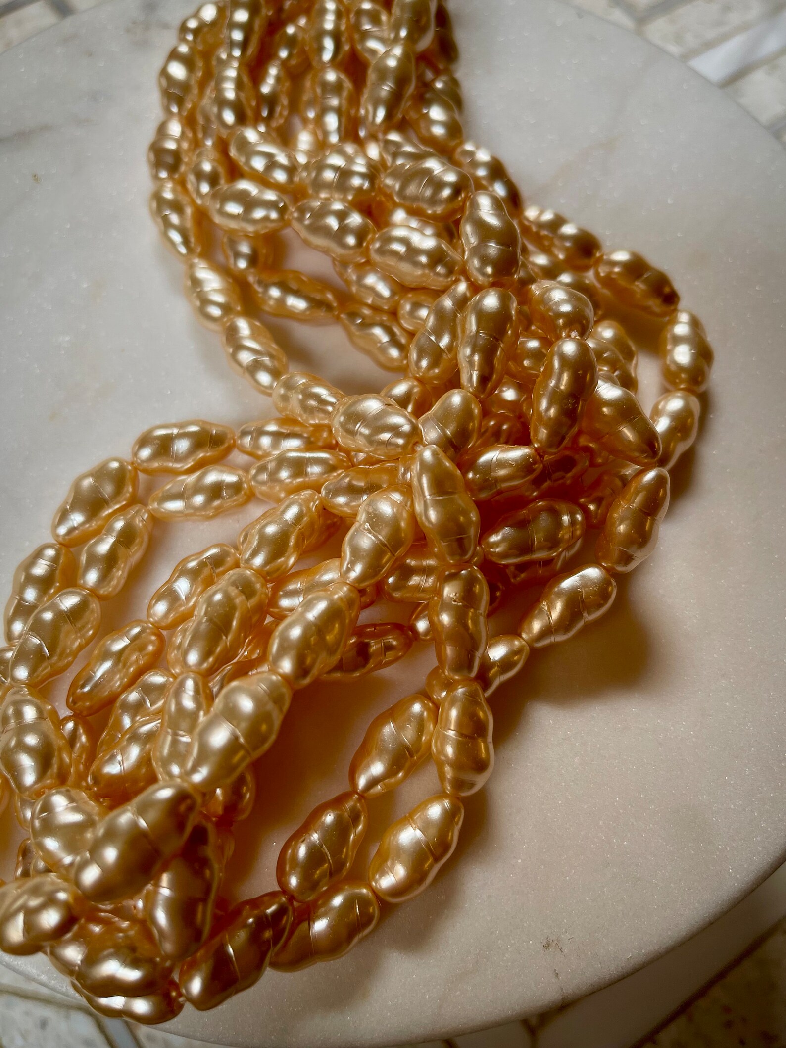 Czech Glass Pearls. 16x9mm Light Creamy Peach Pearl. Oblong Baroque ...