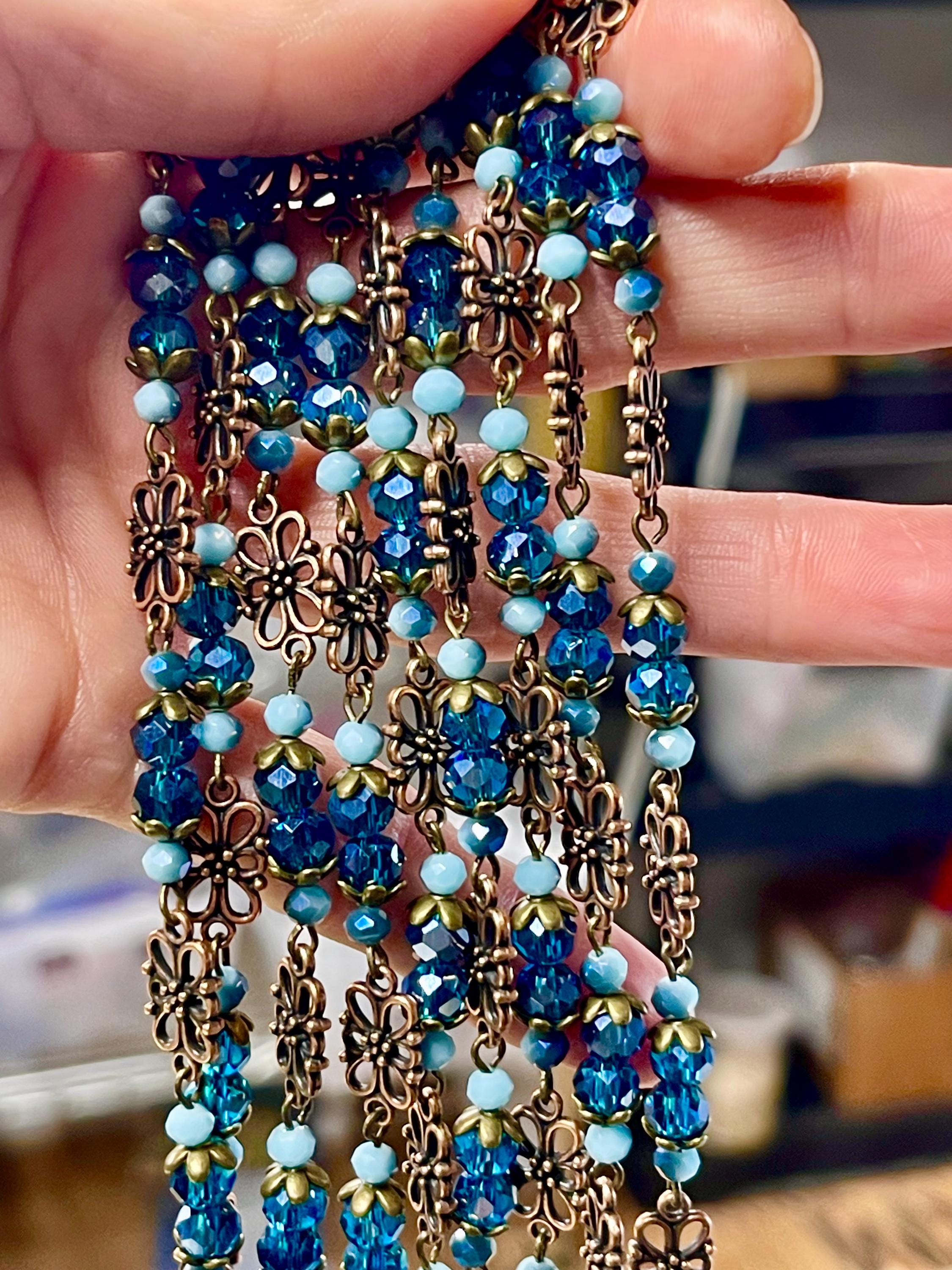 Blue Faceted Glass Bead Chain: Antiqued Brass and Copper Findings. See ...