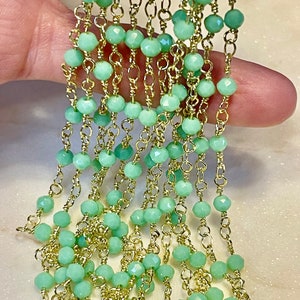 4mm, Gold and Celadon Green Faceted Glass Bead Chain. Priced per Foot ...