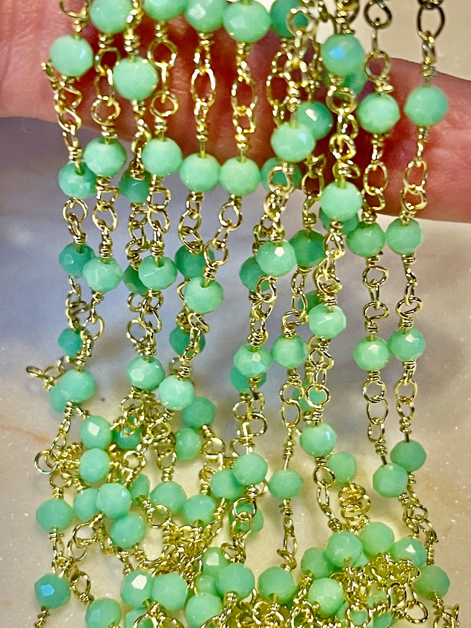 4mm, Gold and Celadon Green Faceted Glass Bead Chain. Priced per Foot ...