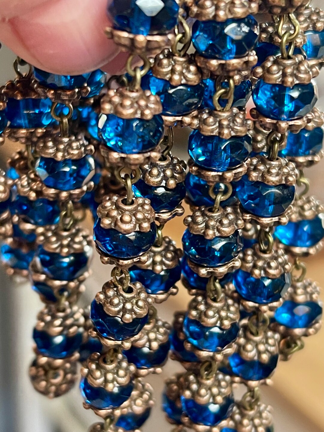 Exclusive, 8mm, Soft Facet Czech Blue Beads. Bumby Copper Bead Caps and ...