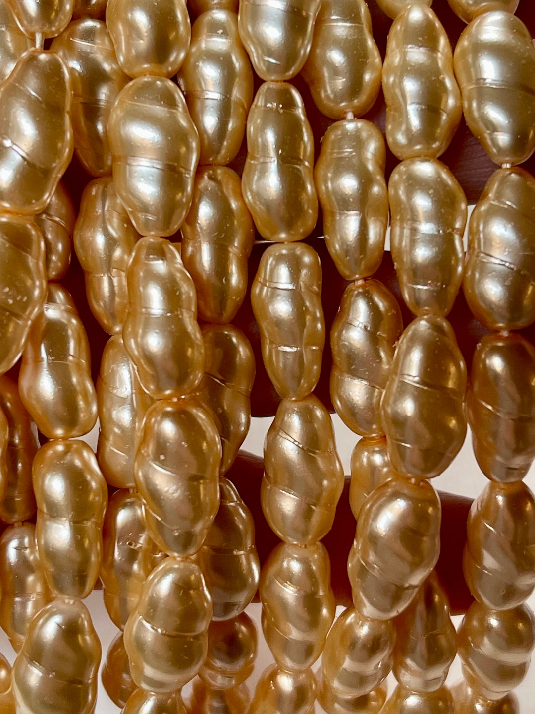 Czech Glass Pearls. 16x9mm Light Creamy Peach Pearl. Oblong Baroque ...