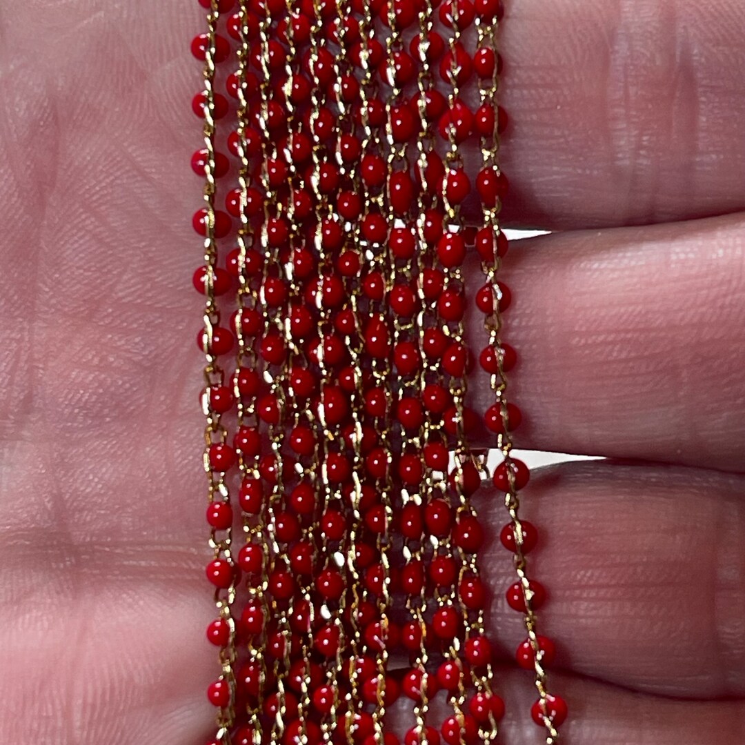 2mm, Delicate Enamel Red Bead Chain. Priced per Foot.. B8 D1 - Etsy