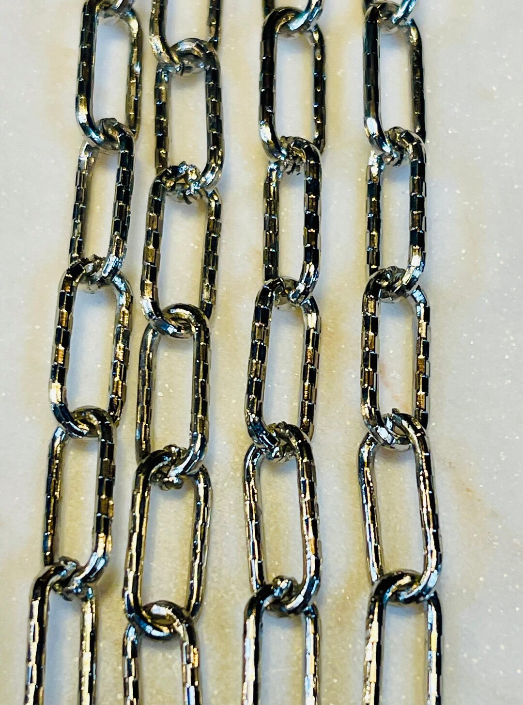 Silver Brass, Paper Clip Chain, Elongated, Textured, 7.5mm Wide, 17.5mm ...