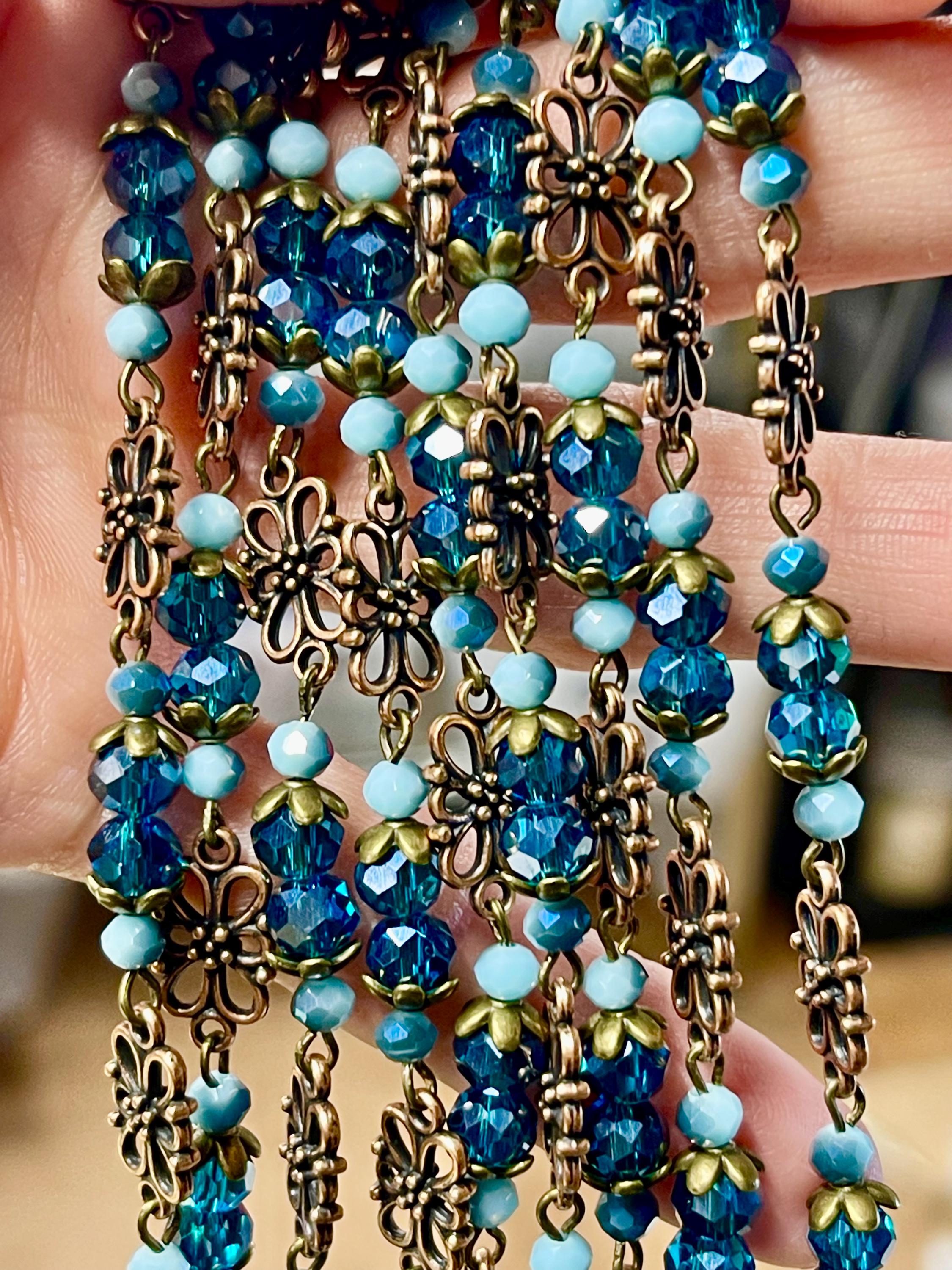 Blue Faceted Glass Bead Chain: Antiqued Brass and Copper Findings. See ...