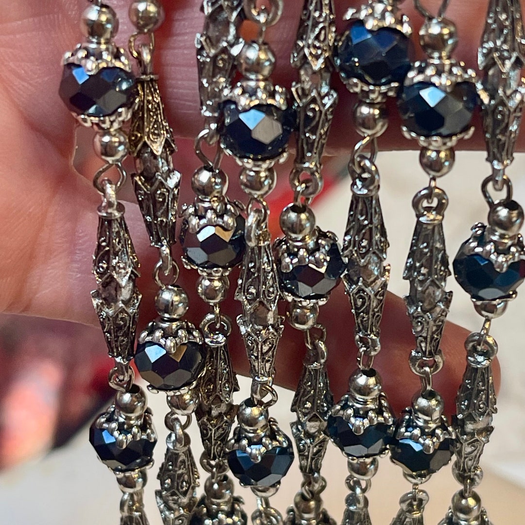 Silver Gothic Etched Metal Beads With Faceted Glass Beads. Bead Chain ...