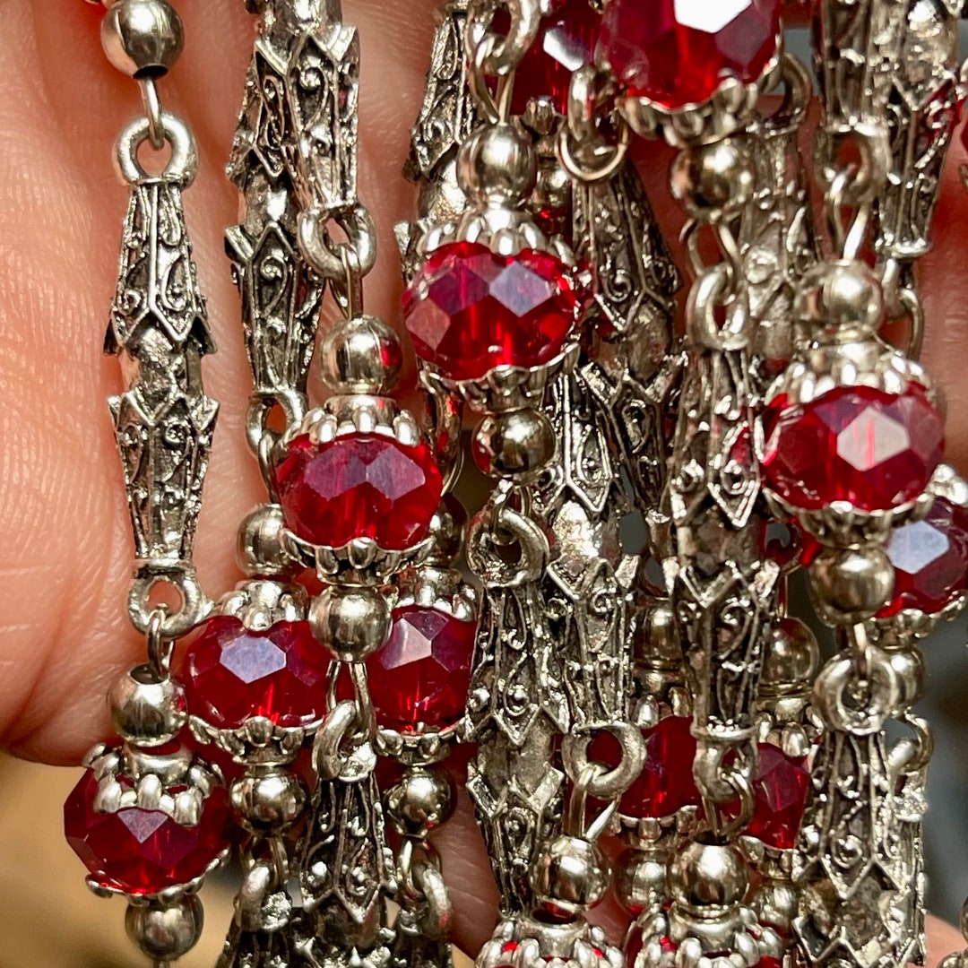 Exclusive Bead Chain, Silver Gothic Etched Metal Beads With Faceted ...