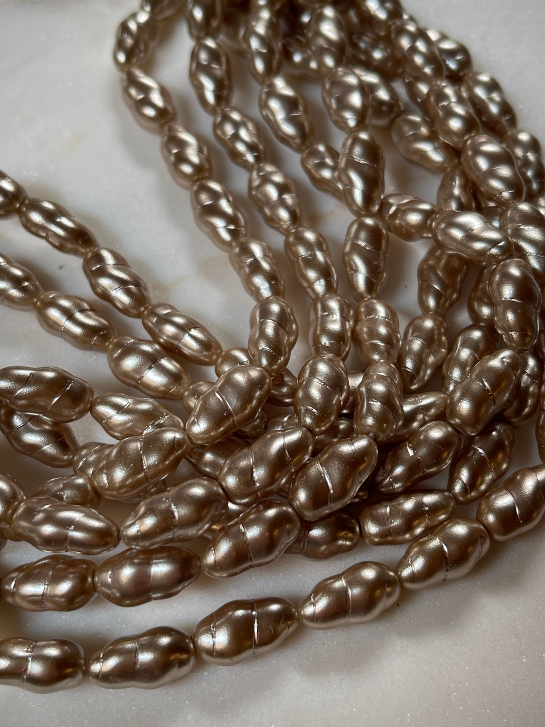 Czech Glass Pearls. 16x9mm Light Creamy COCOA Pearl. Oblong Baroque ...