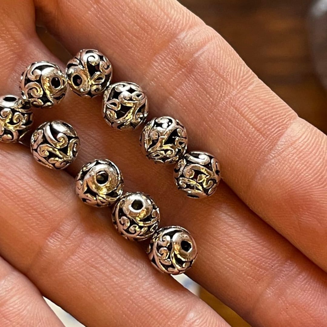 Antique Silver Round Sculpted Beads. 10 per Order B3 D2 - Etsy
