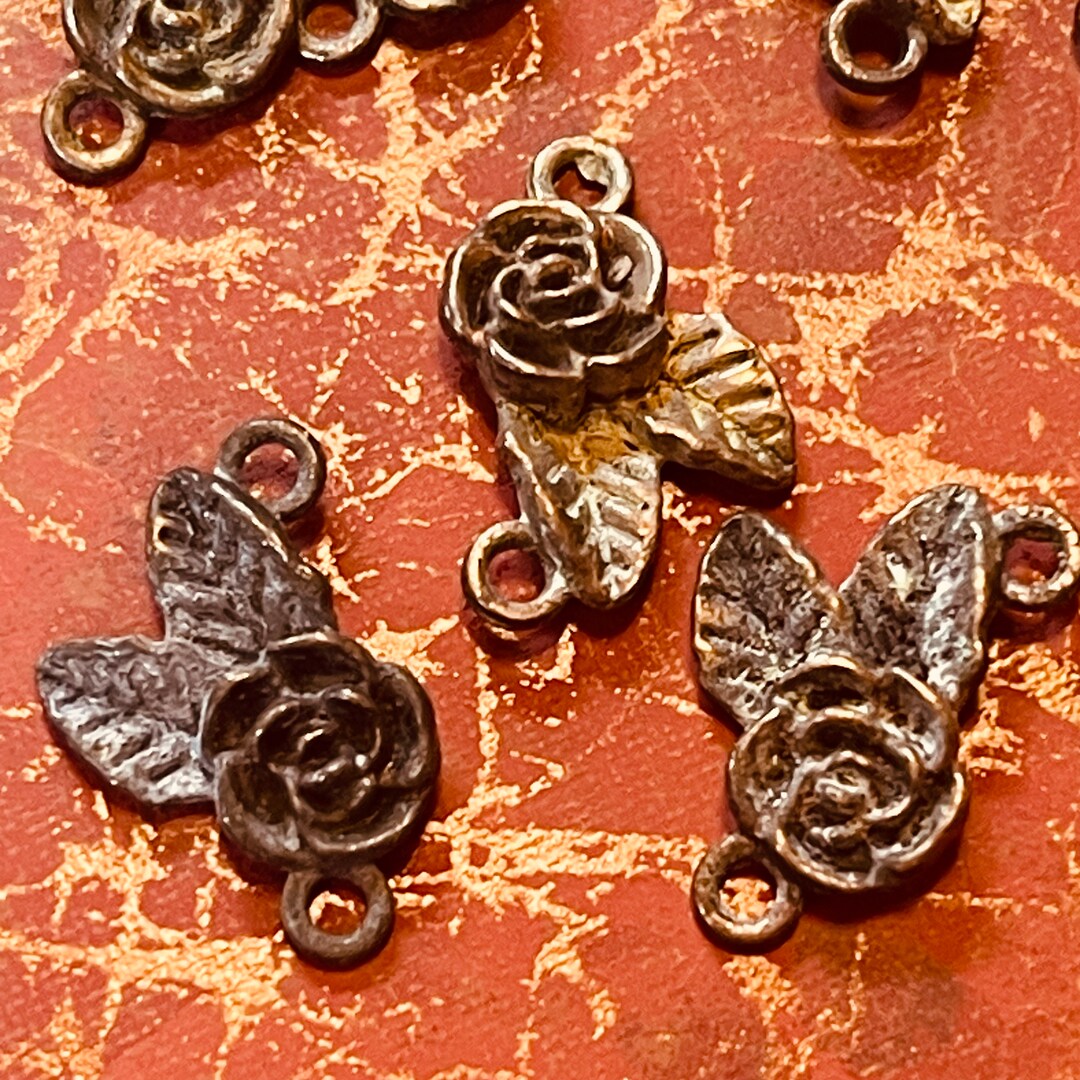 Antiqued Mexican Rose Connectors Links, Sealed Patined, Silver/bronze ...