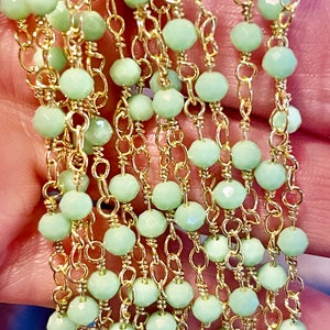 4mm, Gold and Celadon Green Faceted Glass Bead Chain. Priced per Foot ...