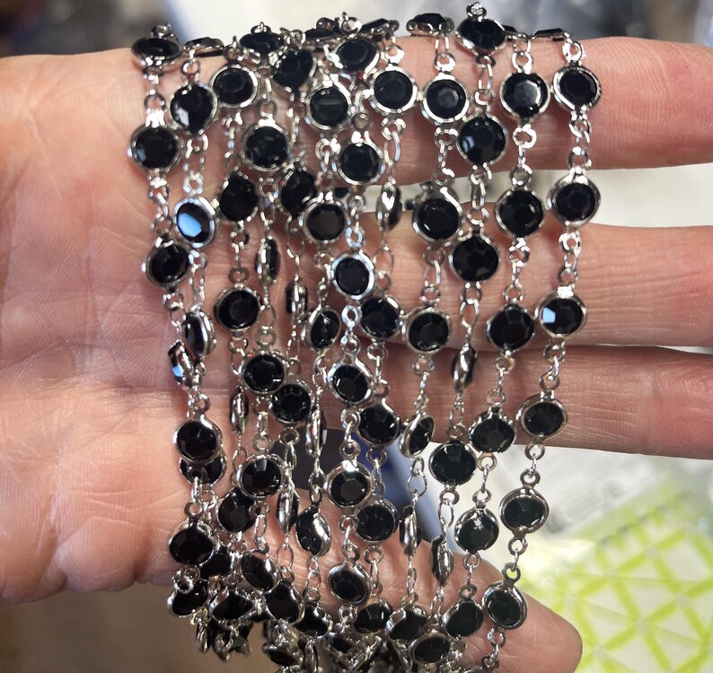 Black Glass (window) Channel Bead Chain, With Silver Metal. 6.9mm. Sold ...