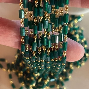 2.5mm, Delicate, Rich Vintage Green With Gold Ball. Bead Chain. Nice ...