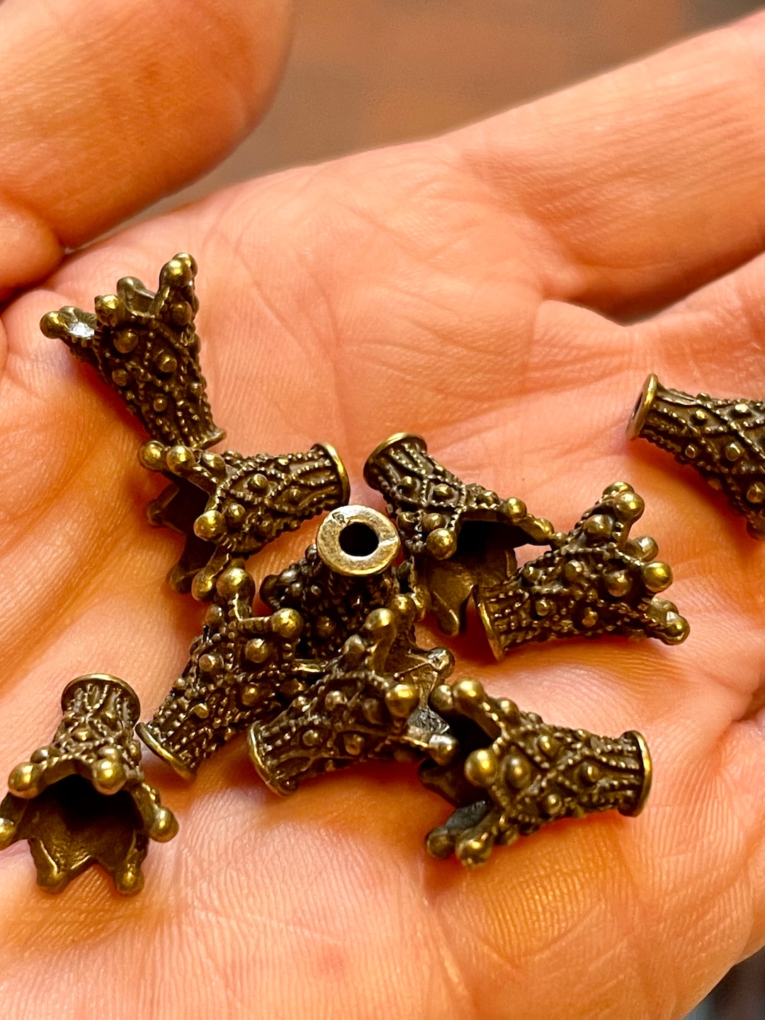12.3mm Wide, 14.5mm Tall, Parisian Tall Texture Metal Bead Caps. Bronze ...