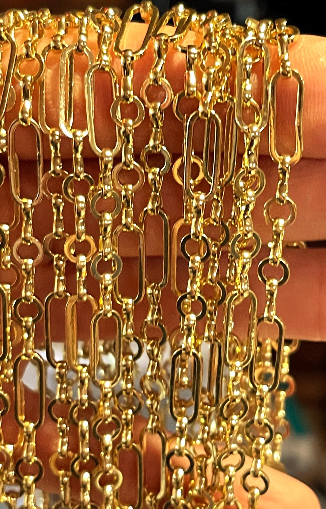 Brass Gold Paperclip Chain: 15mm Double Circle Links - Etsy