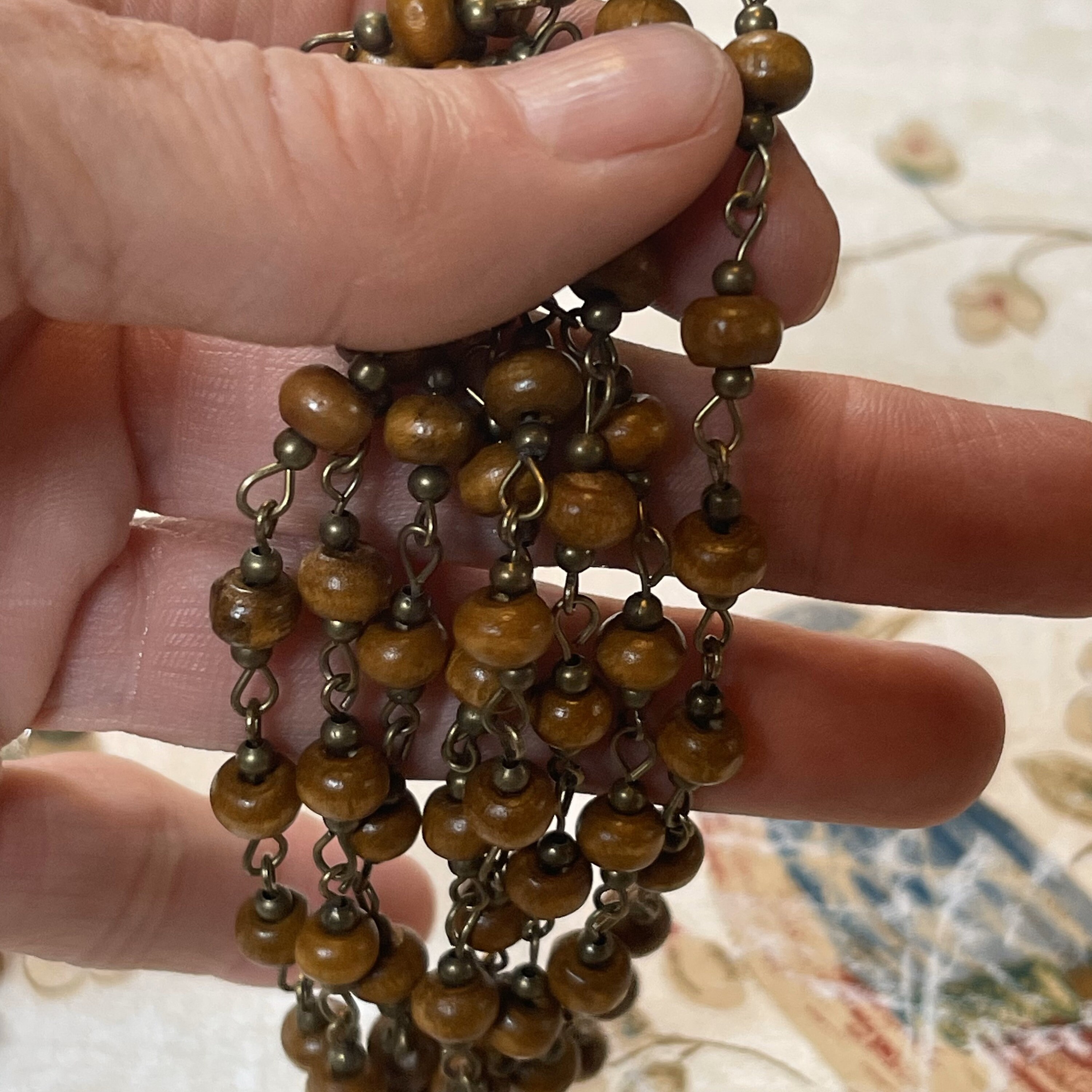 6.8mm, Natural Color Wood Bead Chain, With Brass Beads and Wire ...