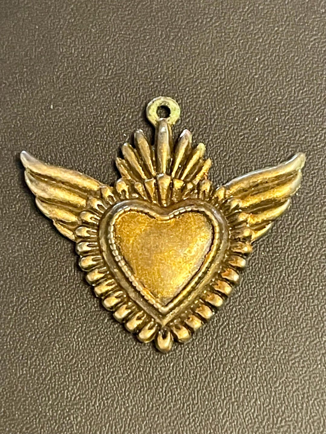 Sacred Heart Winged. Old Gold and Green Ancient Looking Antiqued and ...