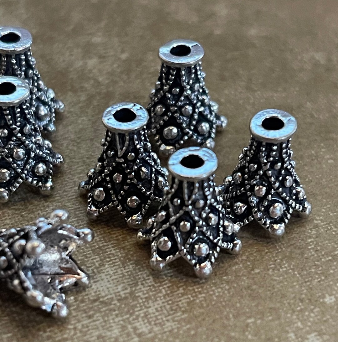 16.7mm Wide X 18.6 Tall, Parisian Texture Metal Bead Caps Silver Color ...