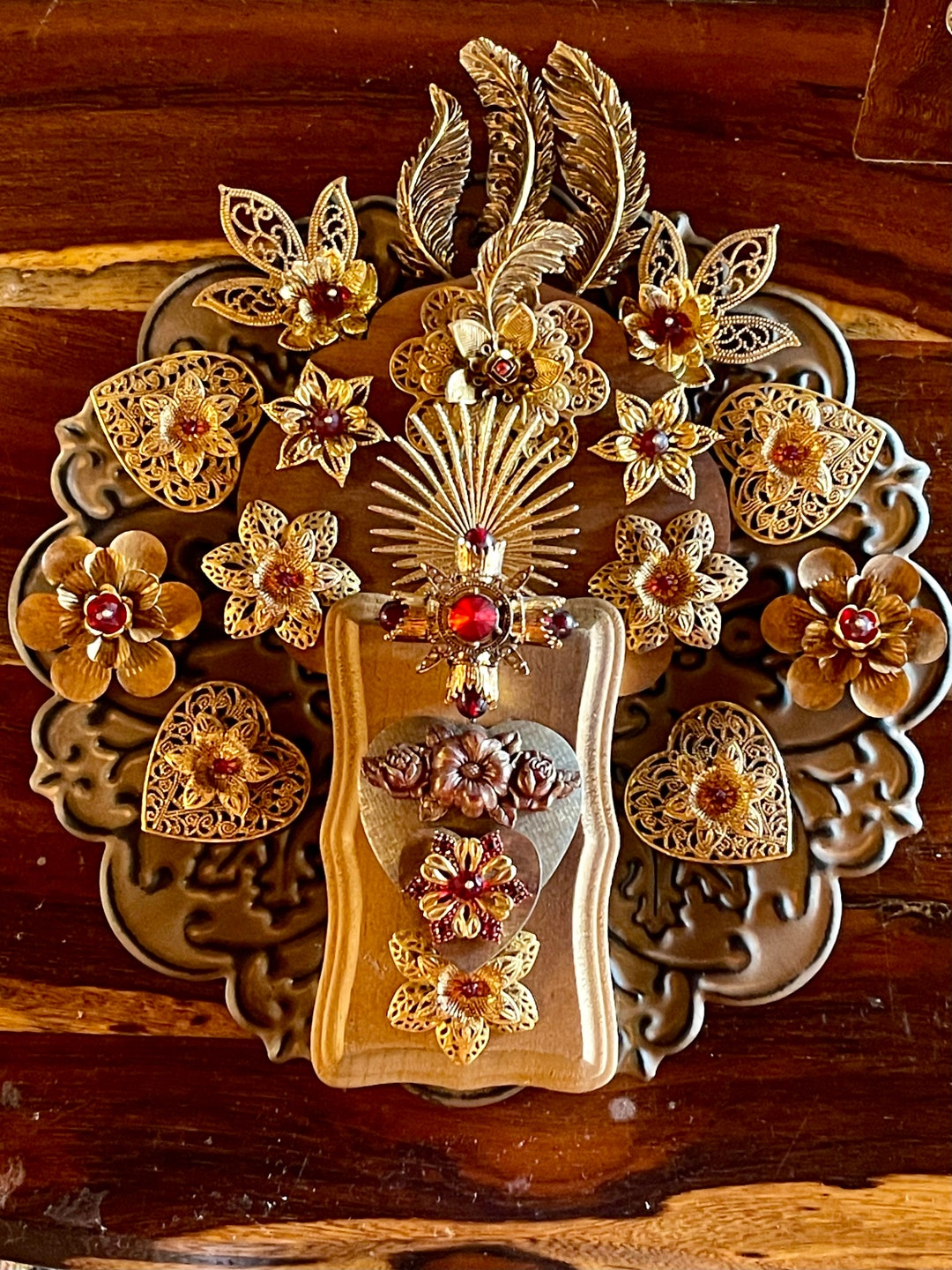 Sacred Heart, Flower, Wall Hanging. Heart Shrines. One-of-a-kind ...