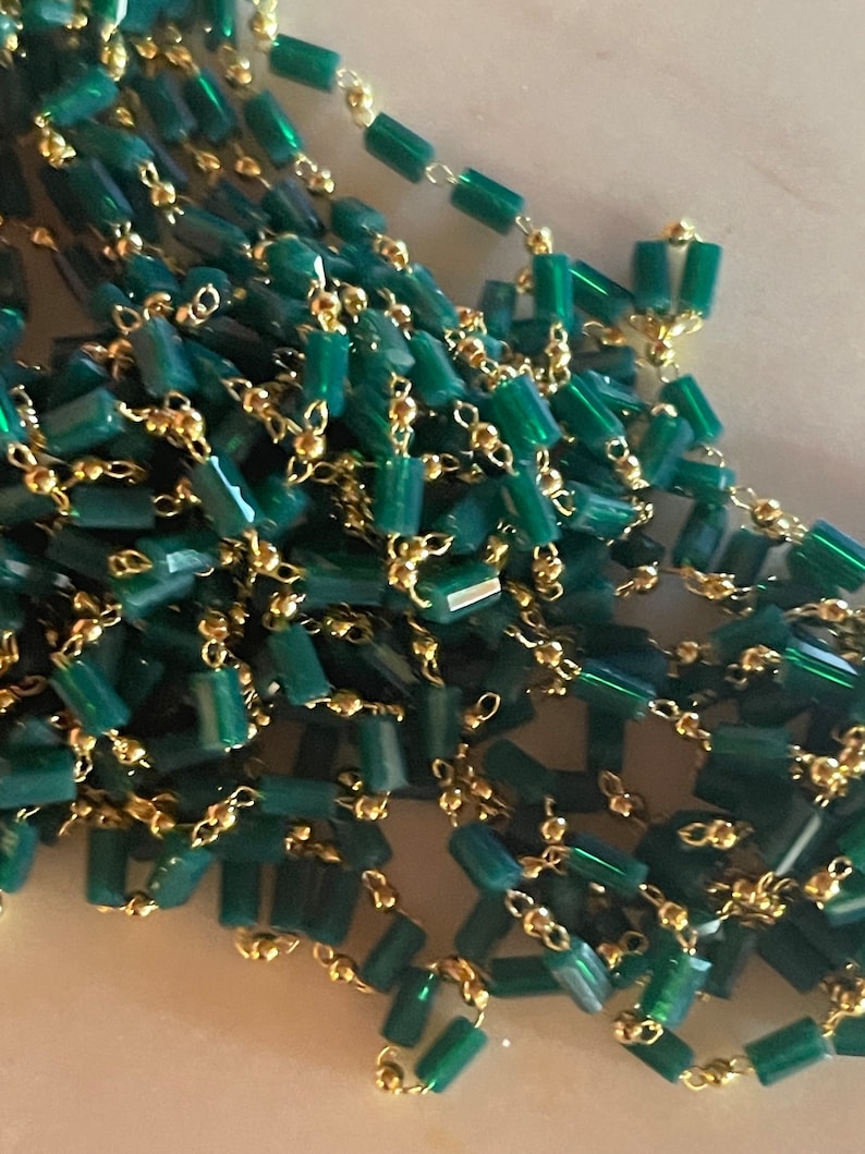 2.5mm, Delicate, Rich Vintage Green With Gold Ball. Bead Chain. Nice ...
