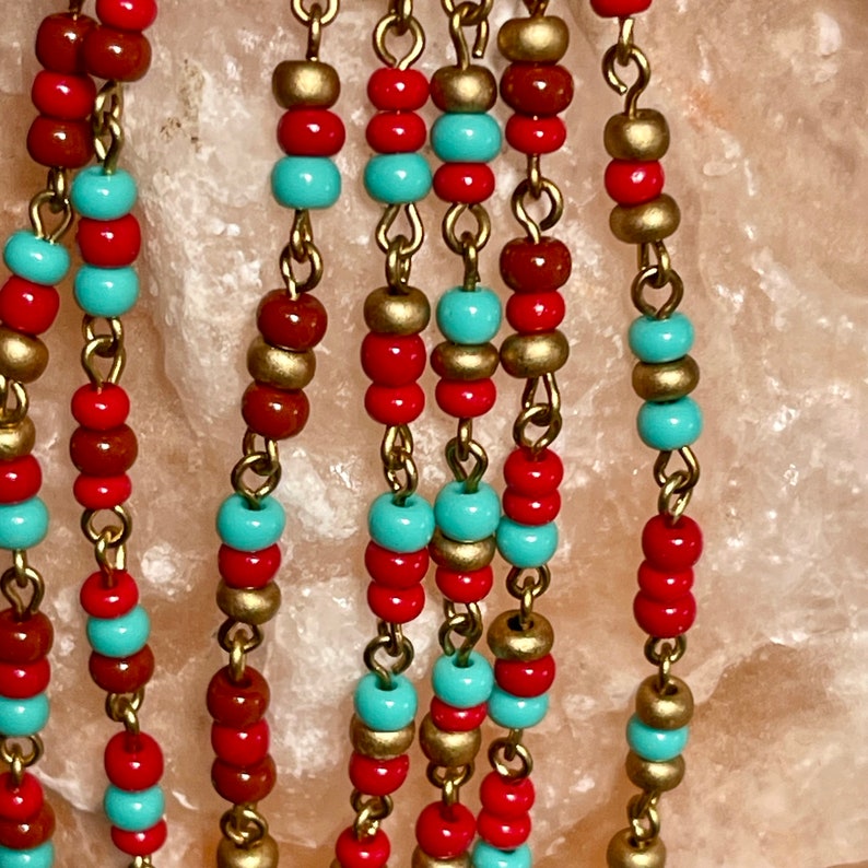 4mm Beads. Retro, Hippy Bead Chain Bead Chain. Turquoise, Red, Gold ...