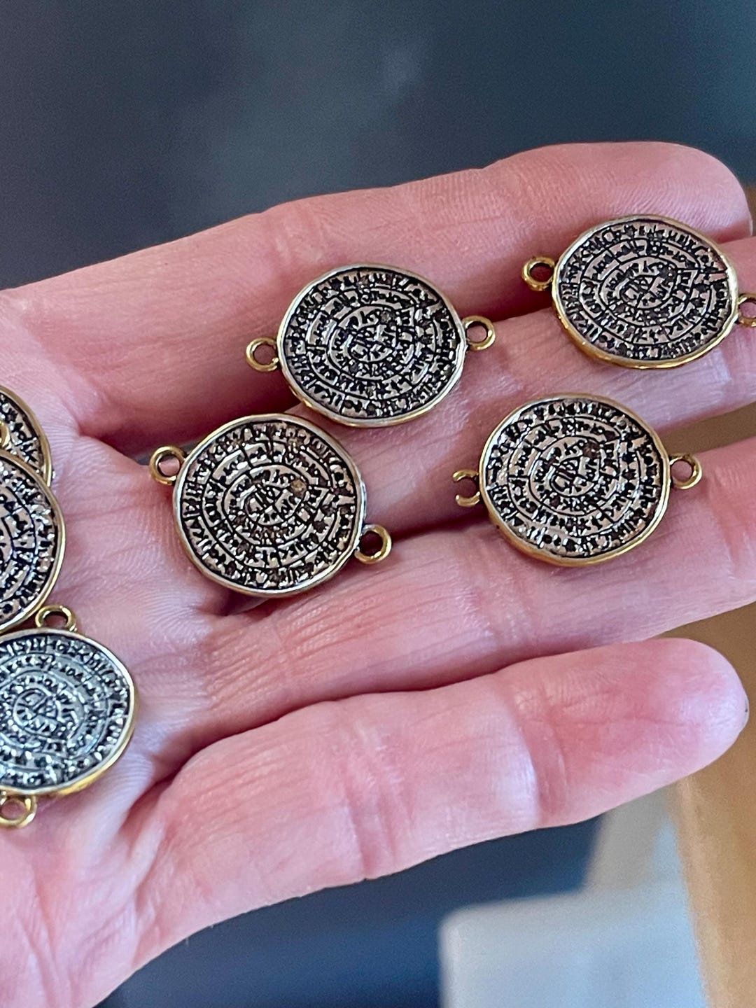 Coin Connector Charms, Flat Round Links With Antique Silver & Antique ...