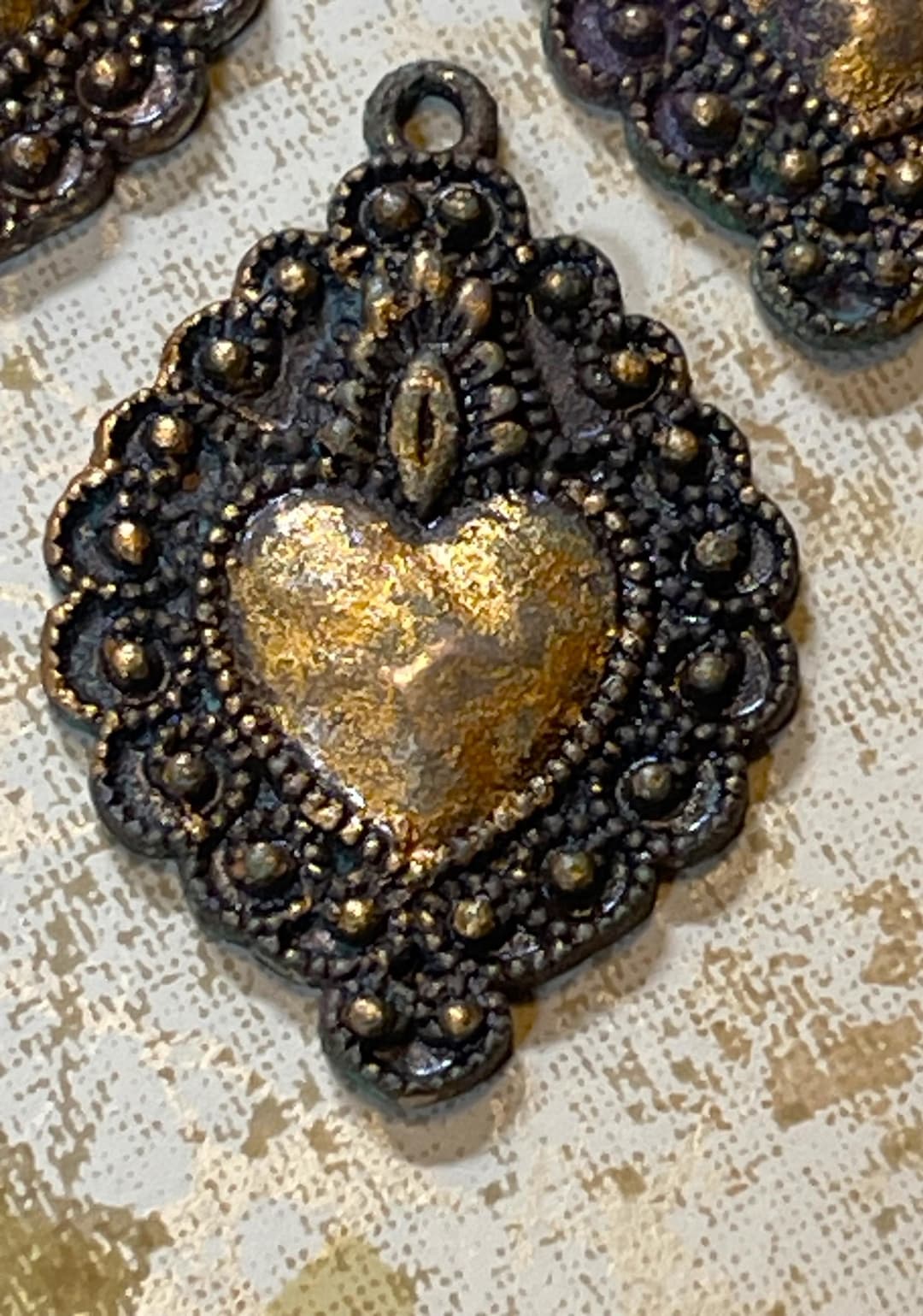 Sacred Hearts. Old Gold and Green Ancient Looking Antiqued and Sealed ...