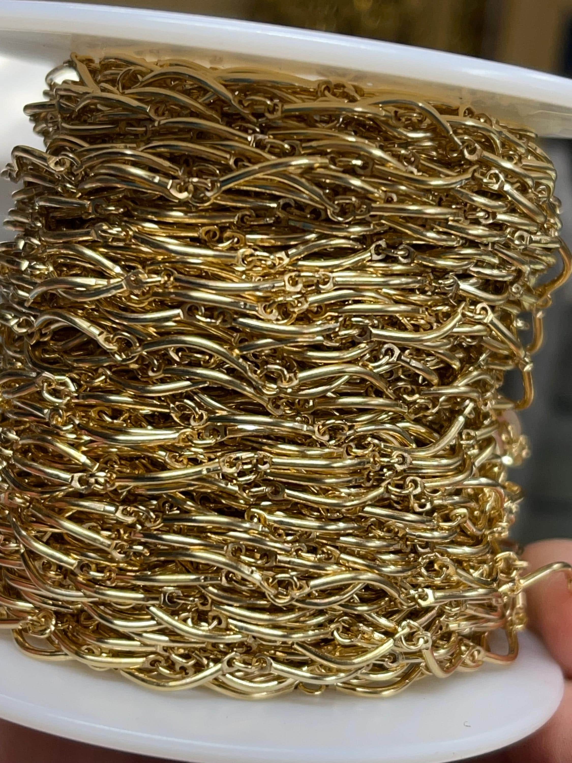 Raw Brass, Curved Chain. Natural Golden Brass Color. Unplated Delicate ...